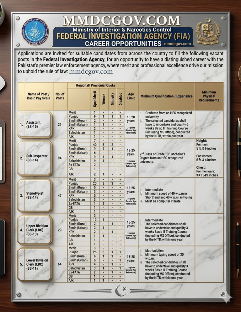 FIA Jobs 2026 – Apply Online for Assistant, Sub Inspector, UDC, LDC ...